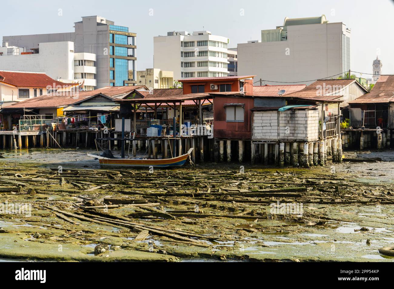 View of floating village of Penang. George Town, Penang Island ...