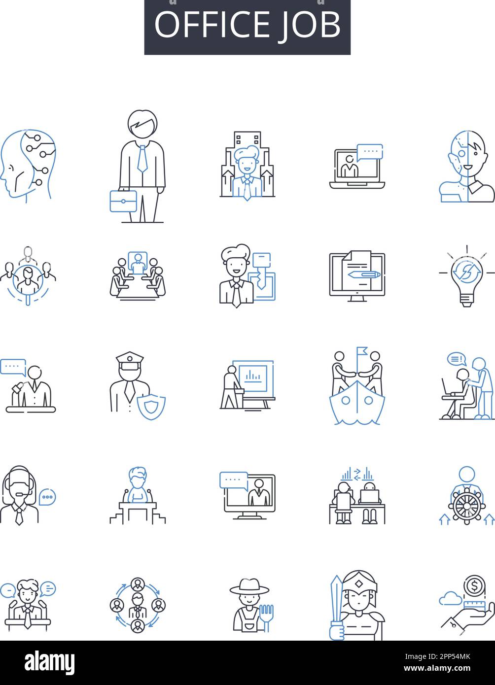 Office job line icons collection. Desk duty, Career path, Business ...