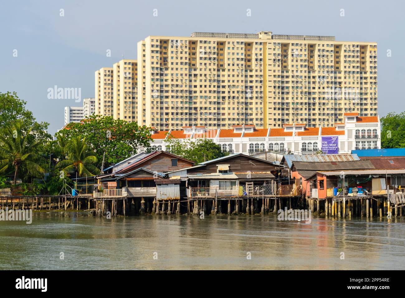 View of floating village of Penang. George Town, Penang Island ...