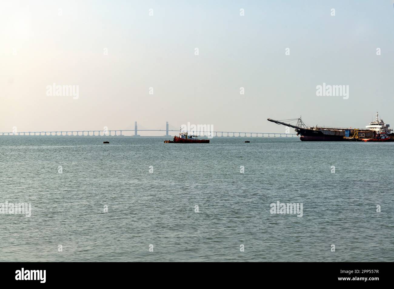 View of Penang Bridge connecting George Town (Penang island) and ...