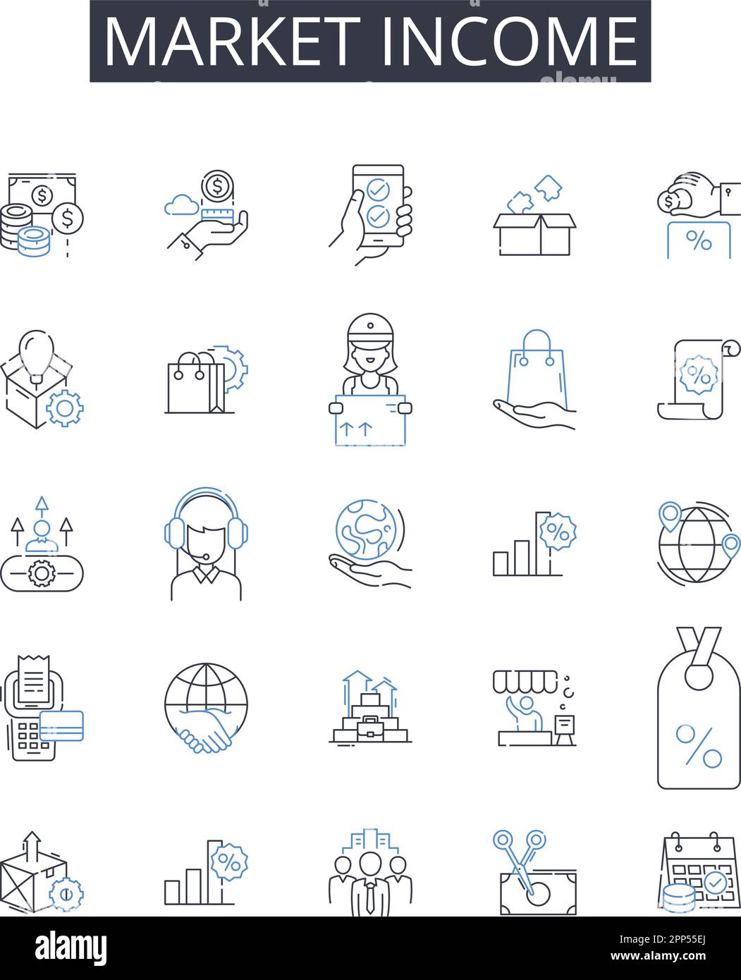 Market income line icons collection. Competition, Rivalry ...