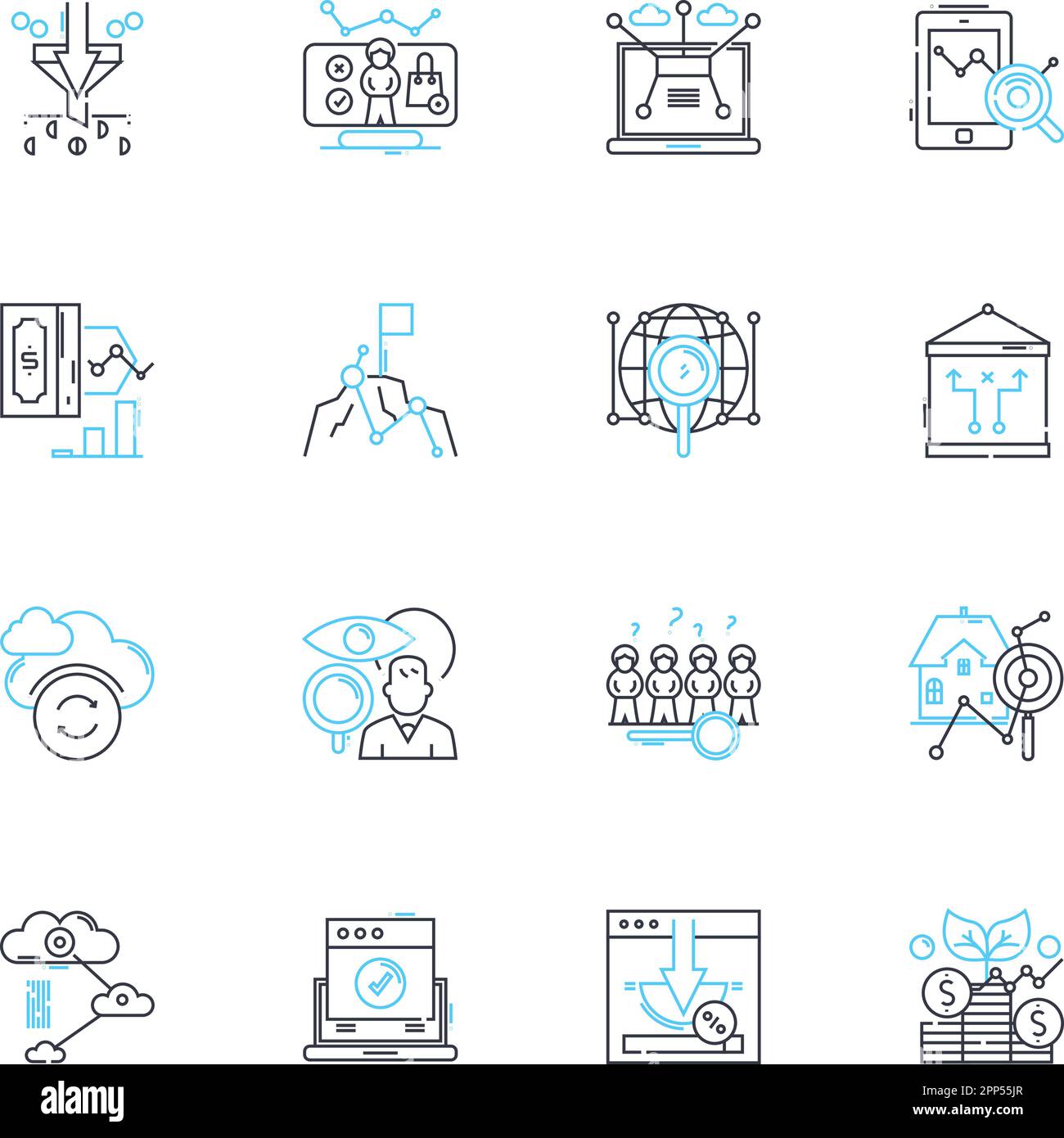 Social media linear icons set. Nerking, Connection, Interaction, Community, Communication ...