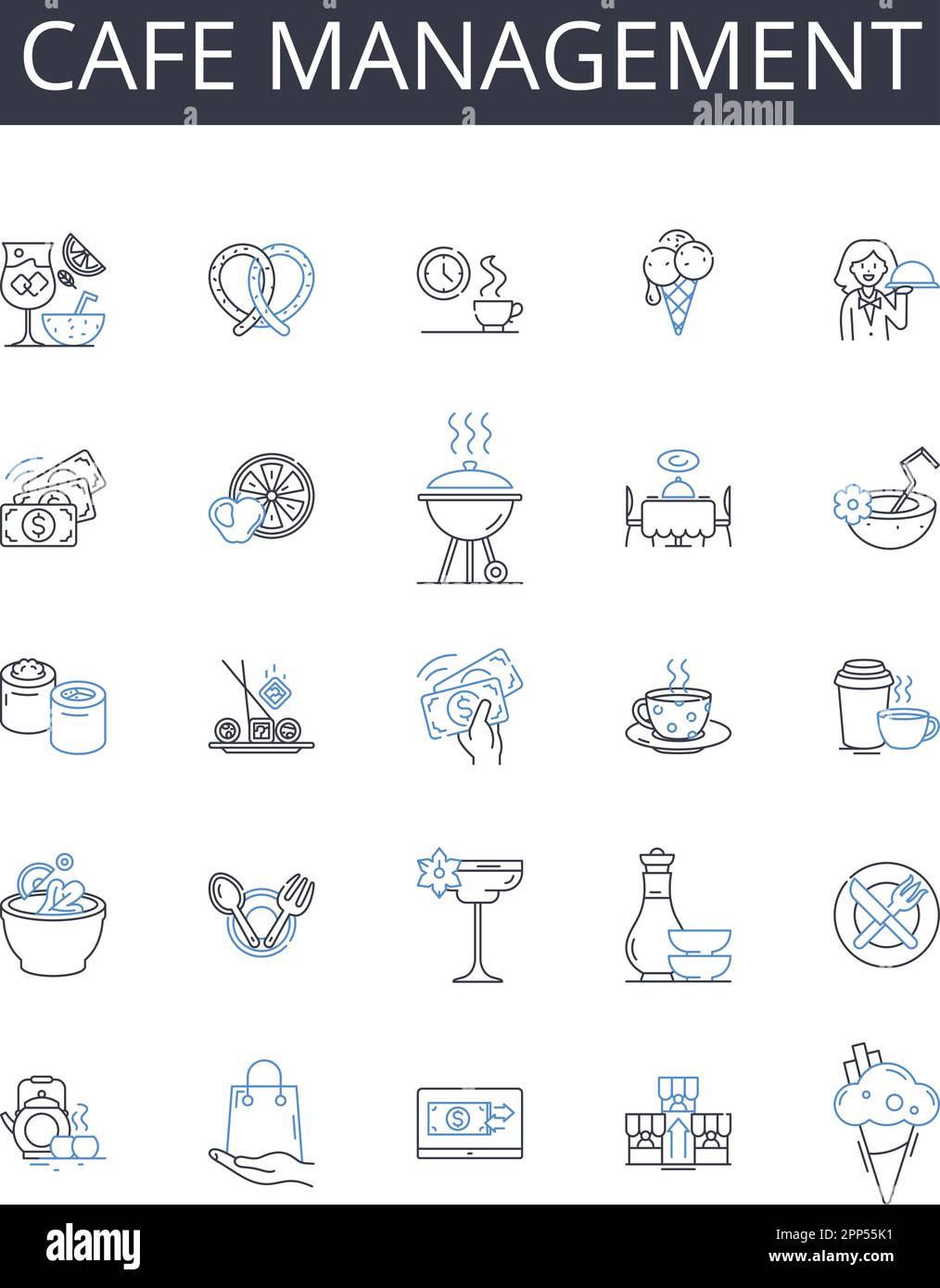 Cafe management line icons collection. Restaurant supervision, Bistro administration ...