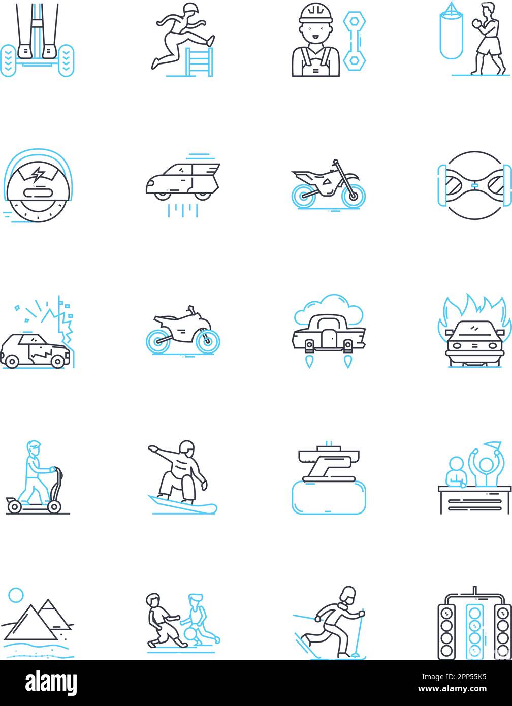 Exercise realm linear icons set. Fitness, Strength, Endurance, Health ...