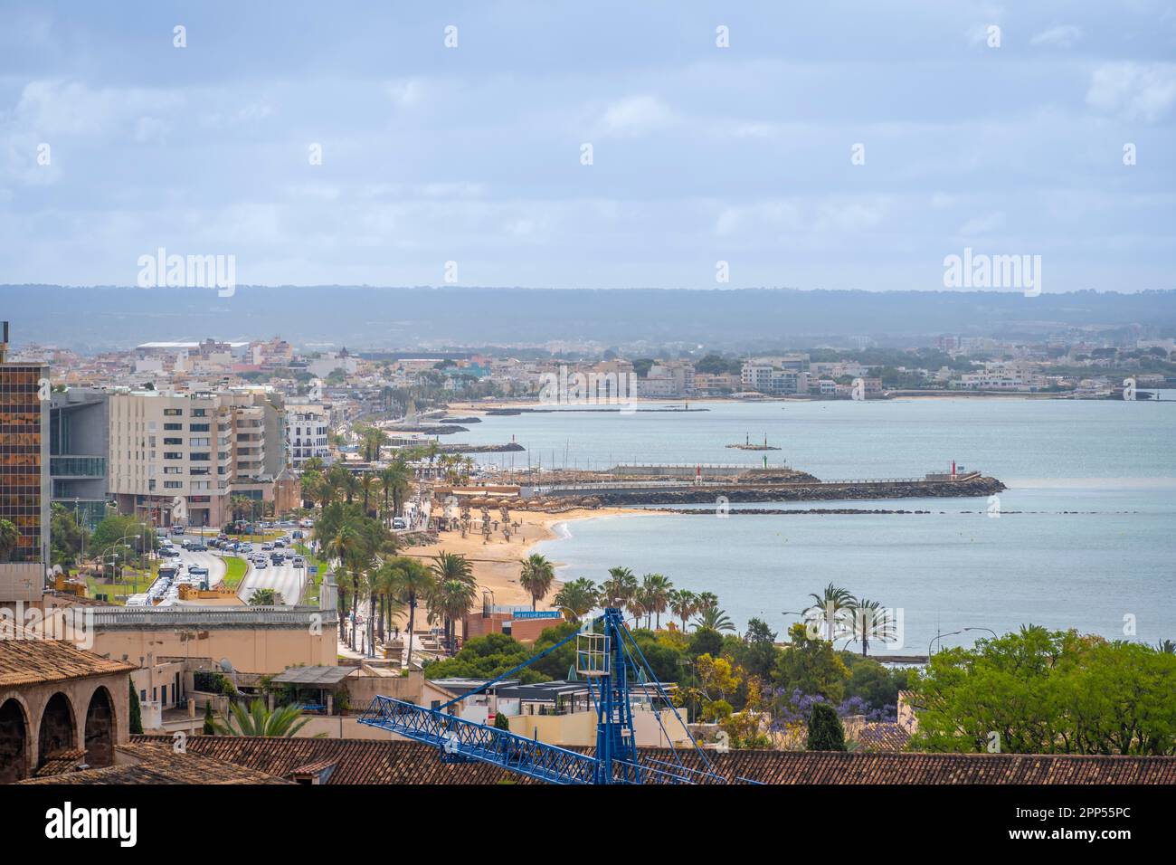 City and beach, Palma de Majorca, Majorca, Balearic Islands, Spain ...