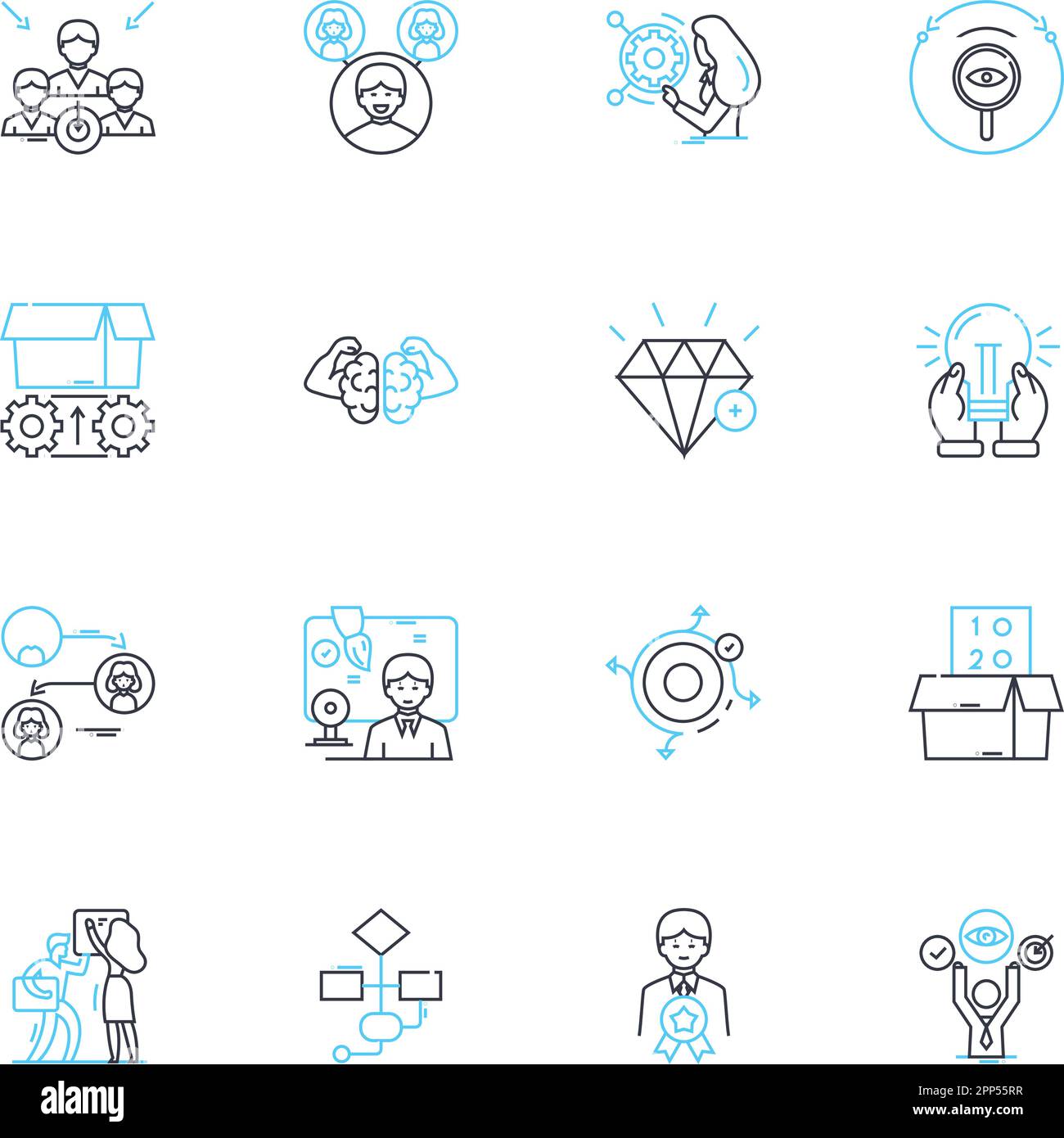 Market introduction linear icons set. Launch, Debut, Release, Unveil ...