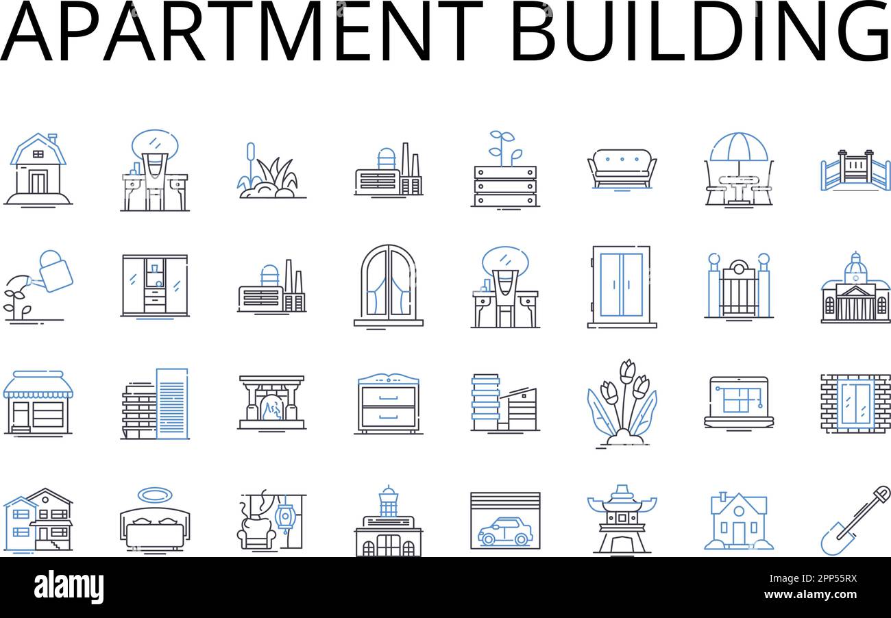 Apartment building line icons collection. Office block, Hotel ...