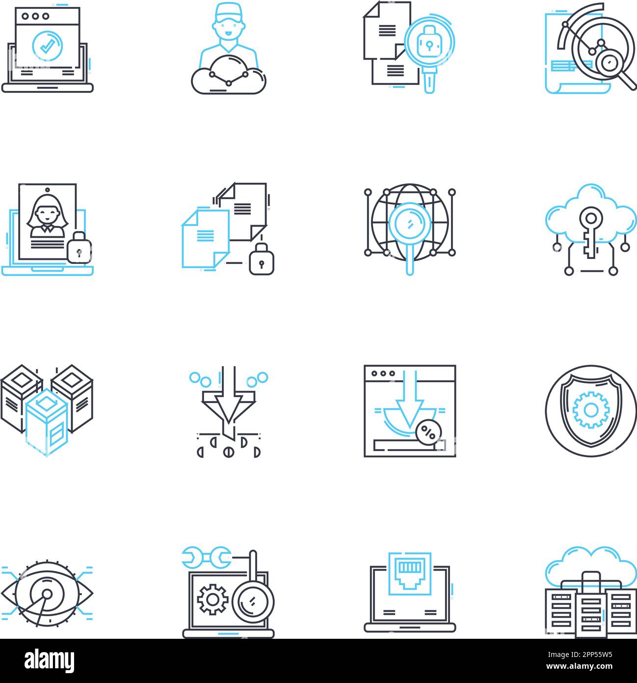 Cloud Security Linear Icons Set Encryption Firewall Authentication