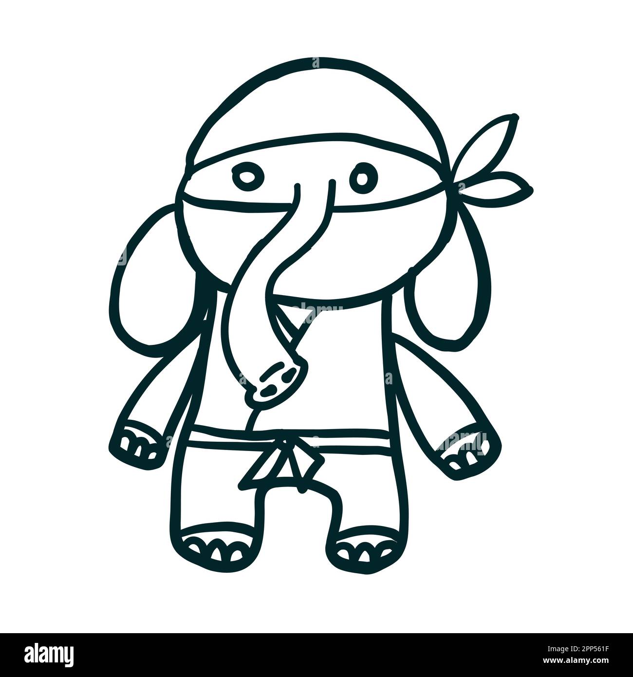 Elephant ninja. Vector illustration in outline doodle style isolated on ...