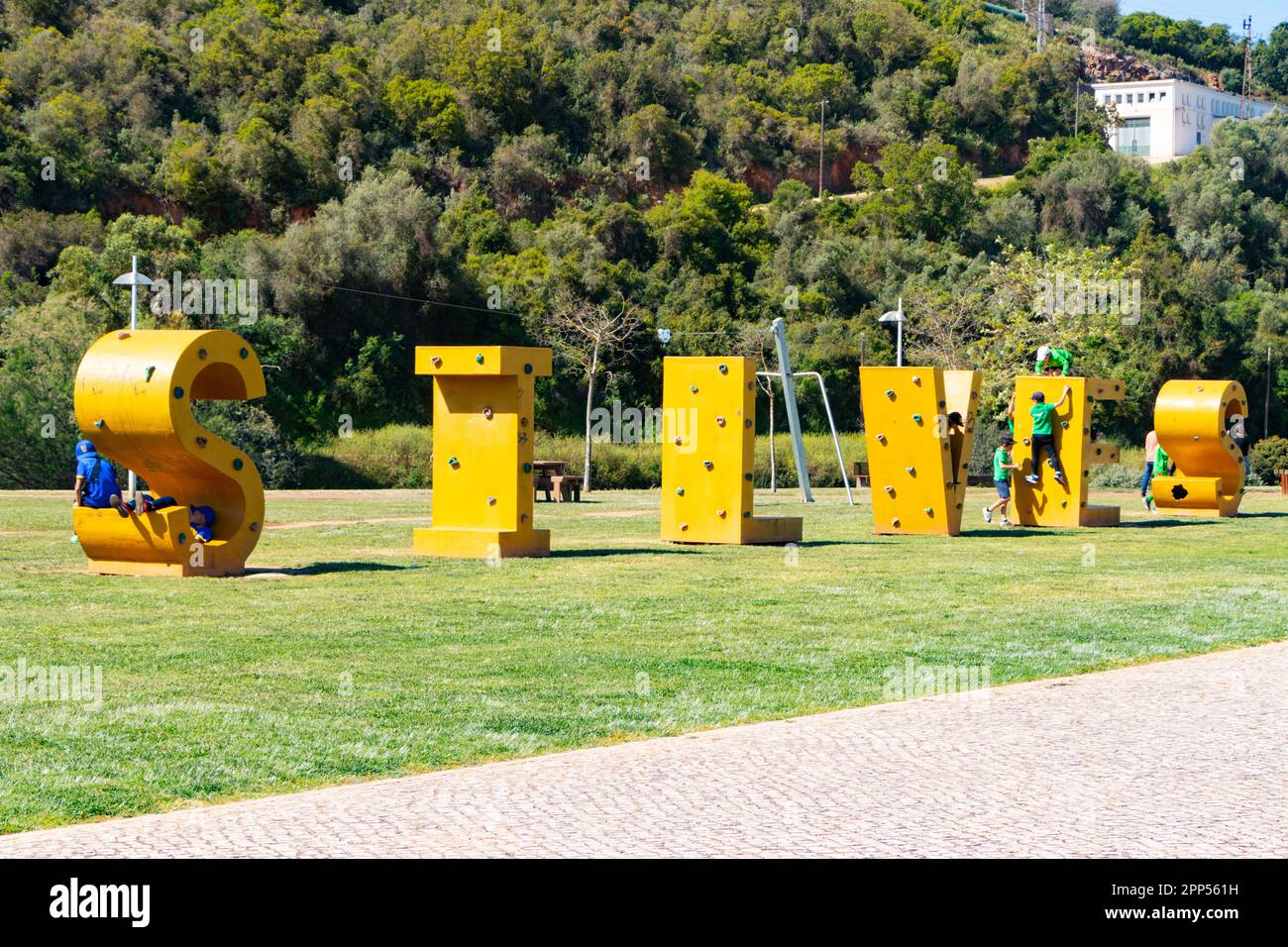 large yellow letters spelling out Silves in a park, algarve portugal ...