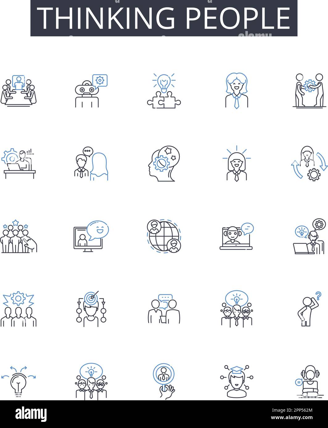 Thinking people line icons collection. Intellectually curious ...