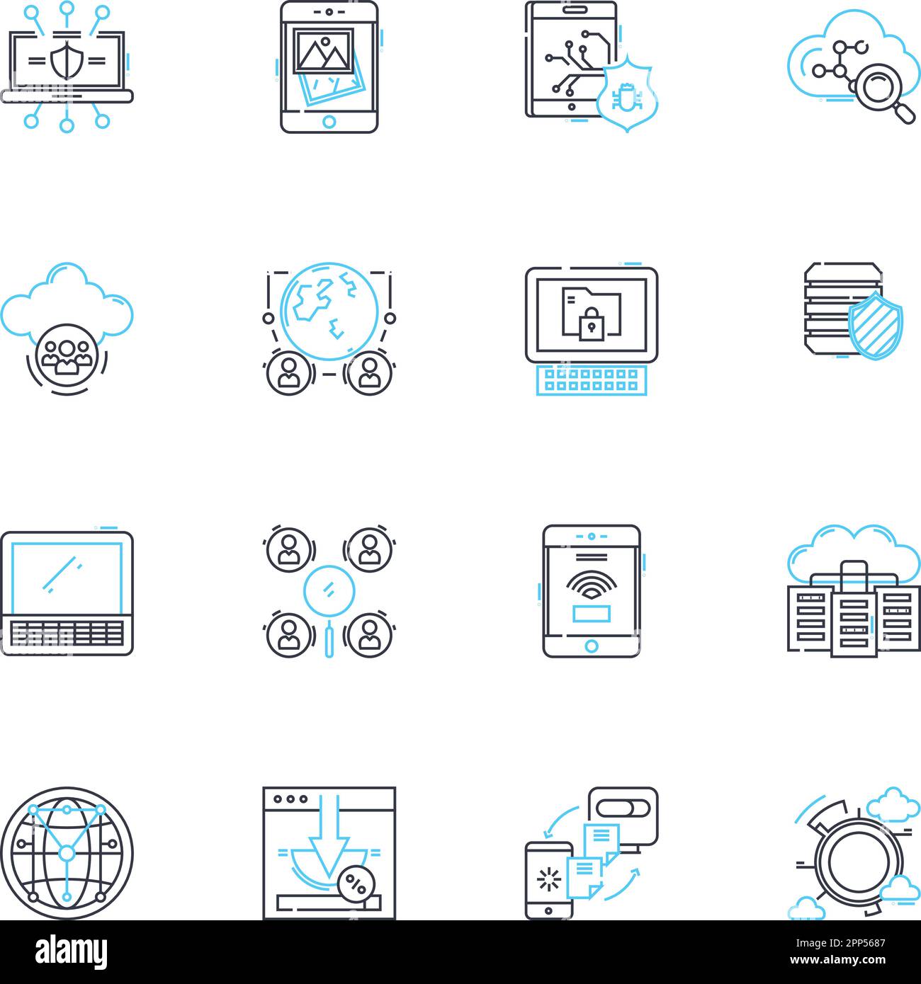 Mobile devices linear icons set. Smartph, Tablet, Laptop, Wearable ...