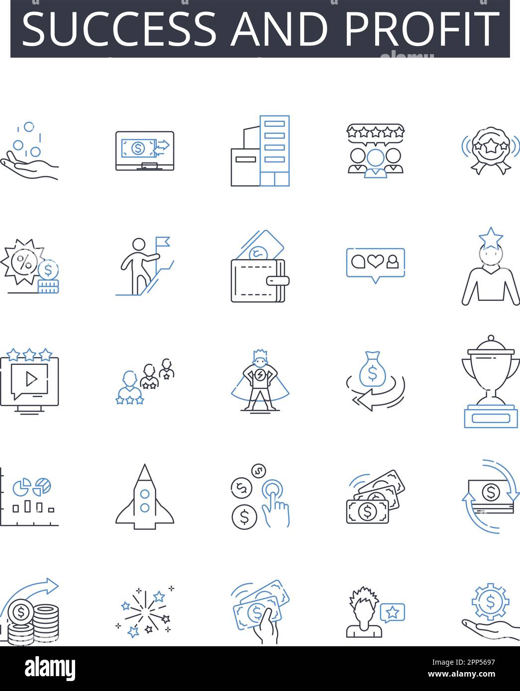 Success and profit line icons collection. Achievement, Gain, Prosperity ...