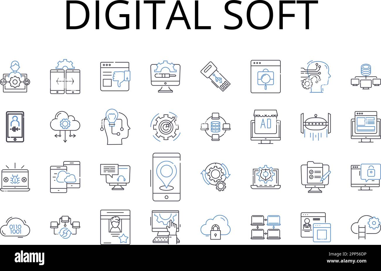 Digital soft line icons collection. Electronic silky, Virtual smooth ...