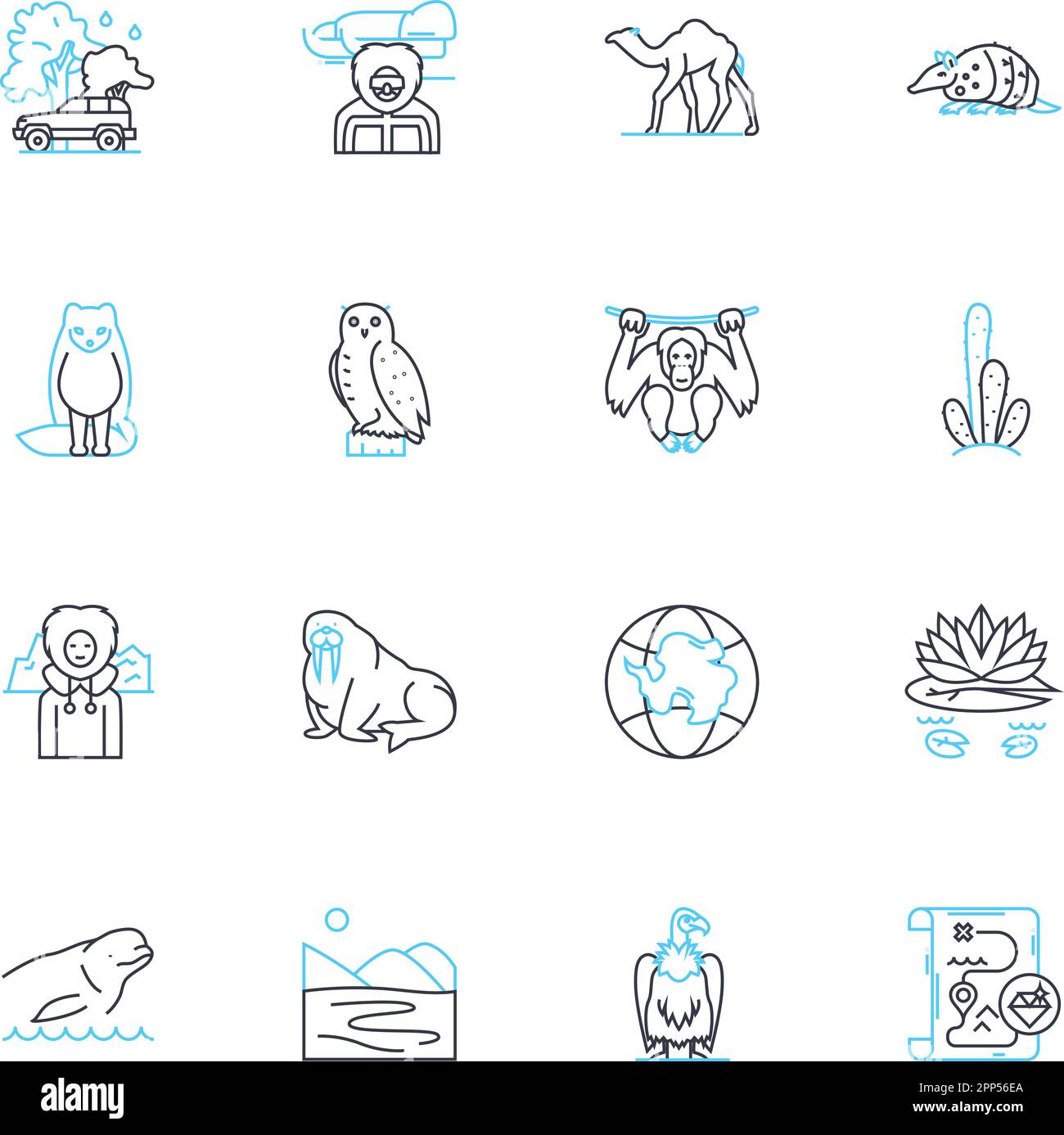Nature exploration linear icons set. Wonder, Discovery, Adventure, Hike ...