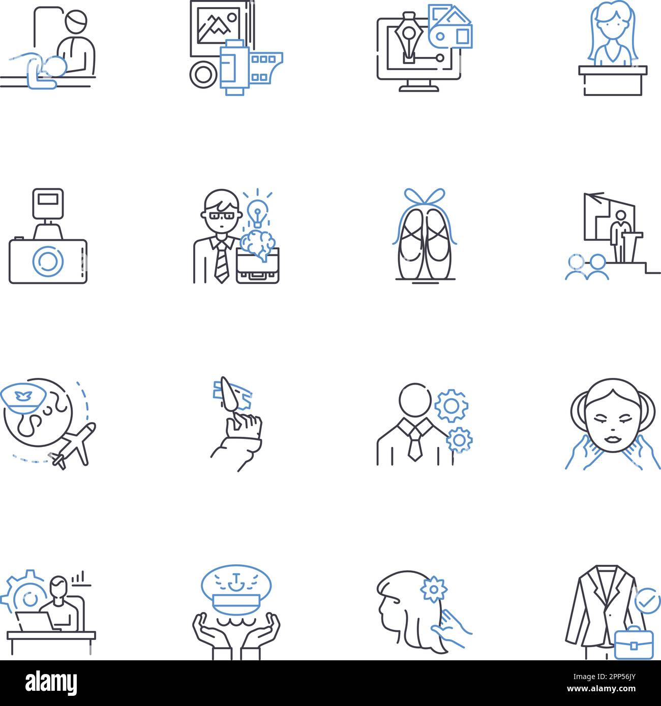 Work personas line icons collection. Managerial, Innovator, Hardworking ...