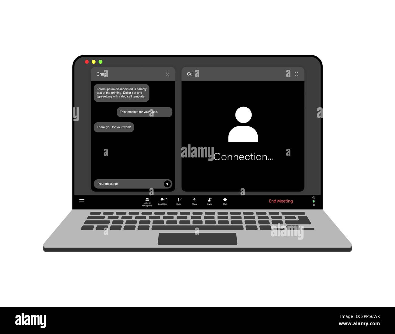 Videocall interface, video call screen icons and UI template for laptop ...