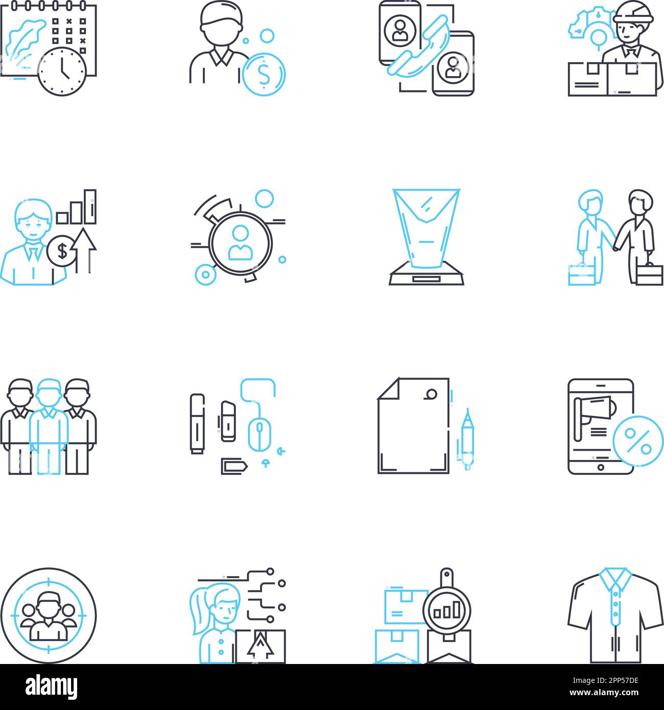Management group linear icons set. Leadership, Strategy, Planning, Teamwork, Coordination ...