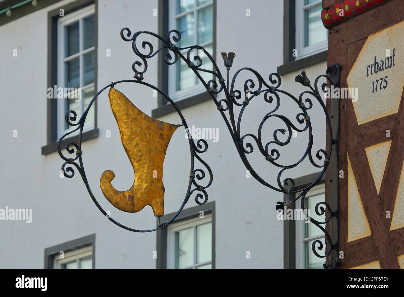 Cobbler's guild sign, golden, boot, shoe, tin, nose sign, shoemaker ...