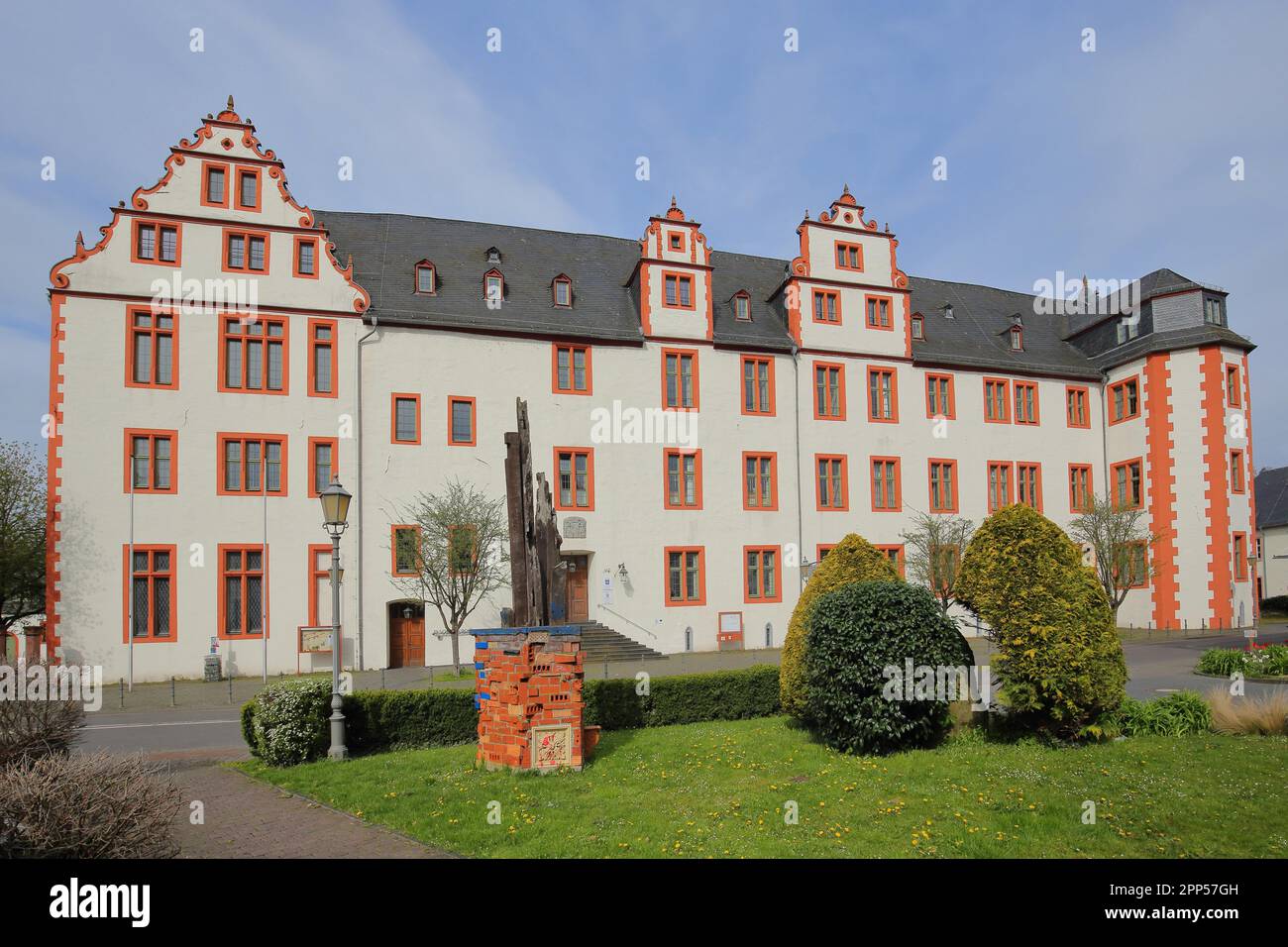 Renaissance castle with sculpture, Hadamar, Westerwald, Hesse, Germany ...