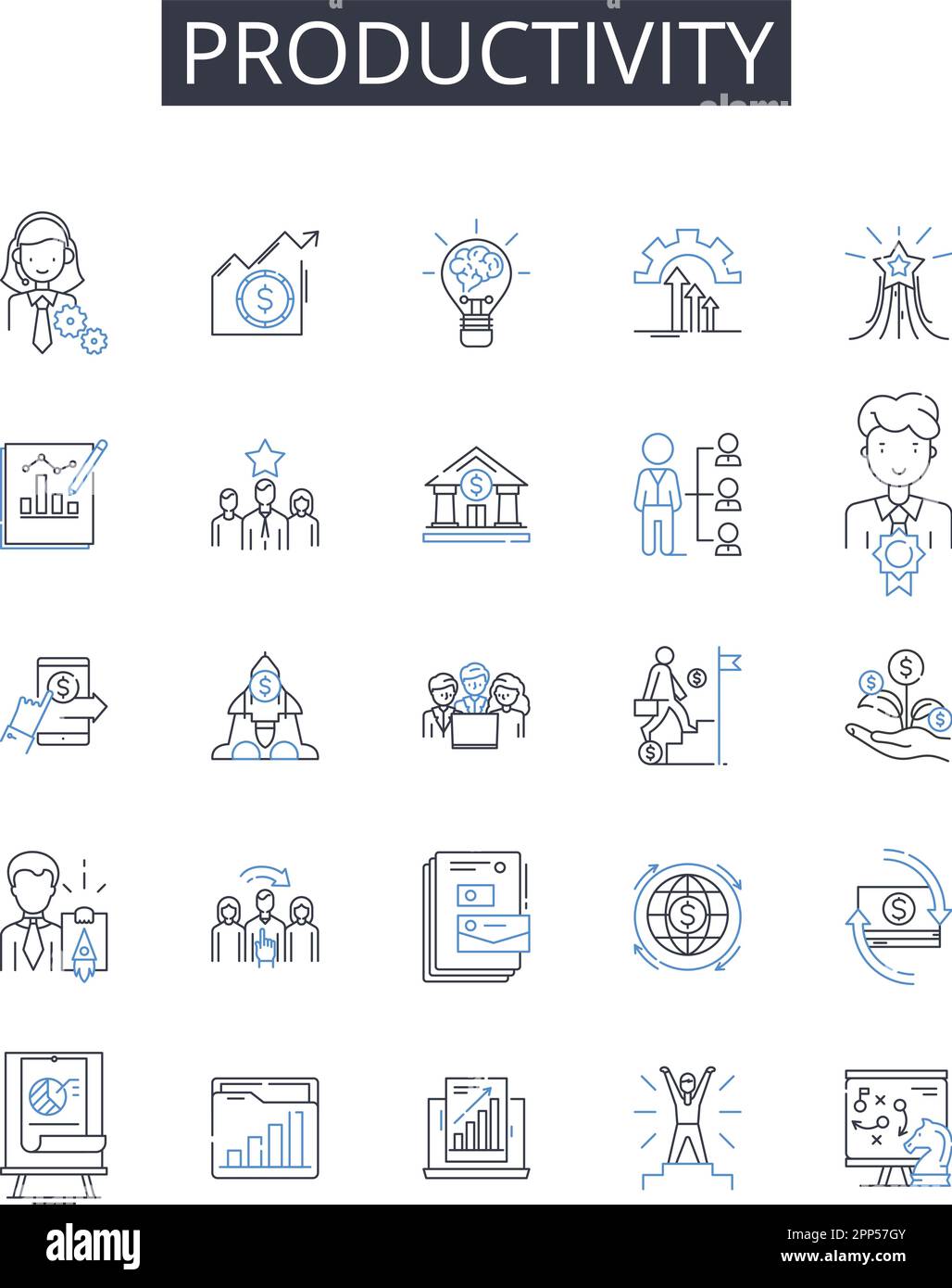 Productivity line icons collection. Efficiency, Efficacy, Effectiveness, Performance ...
