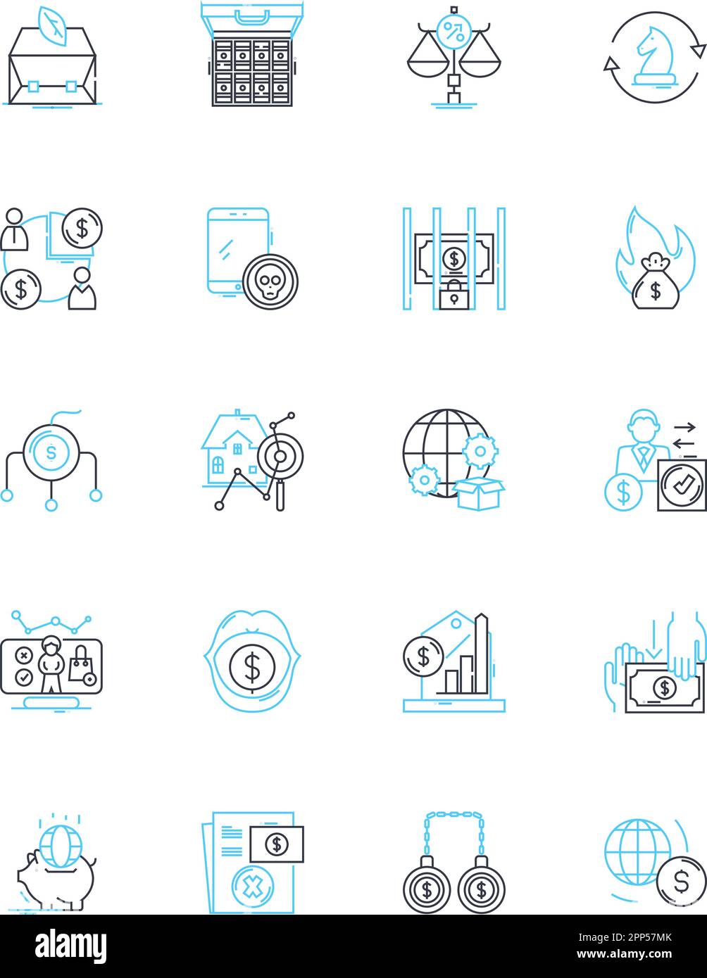 White-collar crime linear icons set. Embezzlement, Corruption, Fraud ...