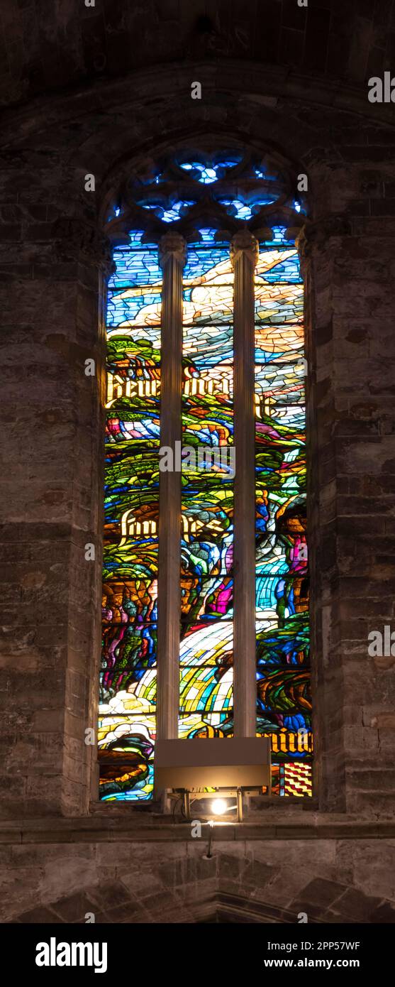 Colourful stained glass window, Palma Cathedral, Palma de Majorca ...