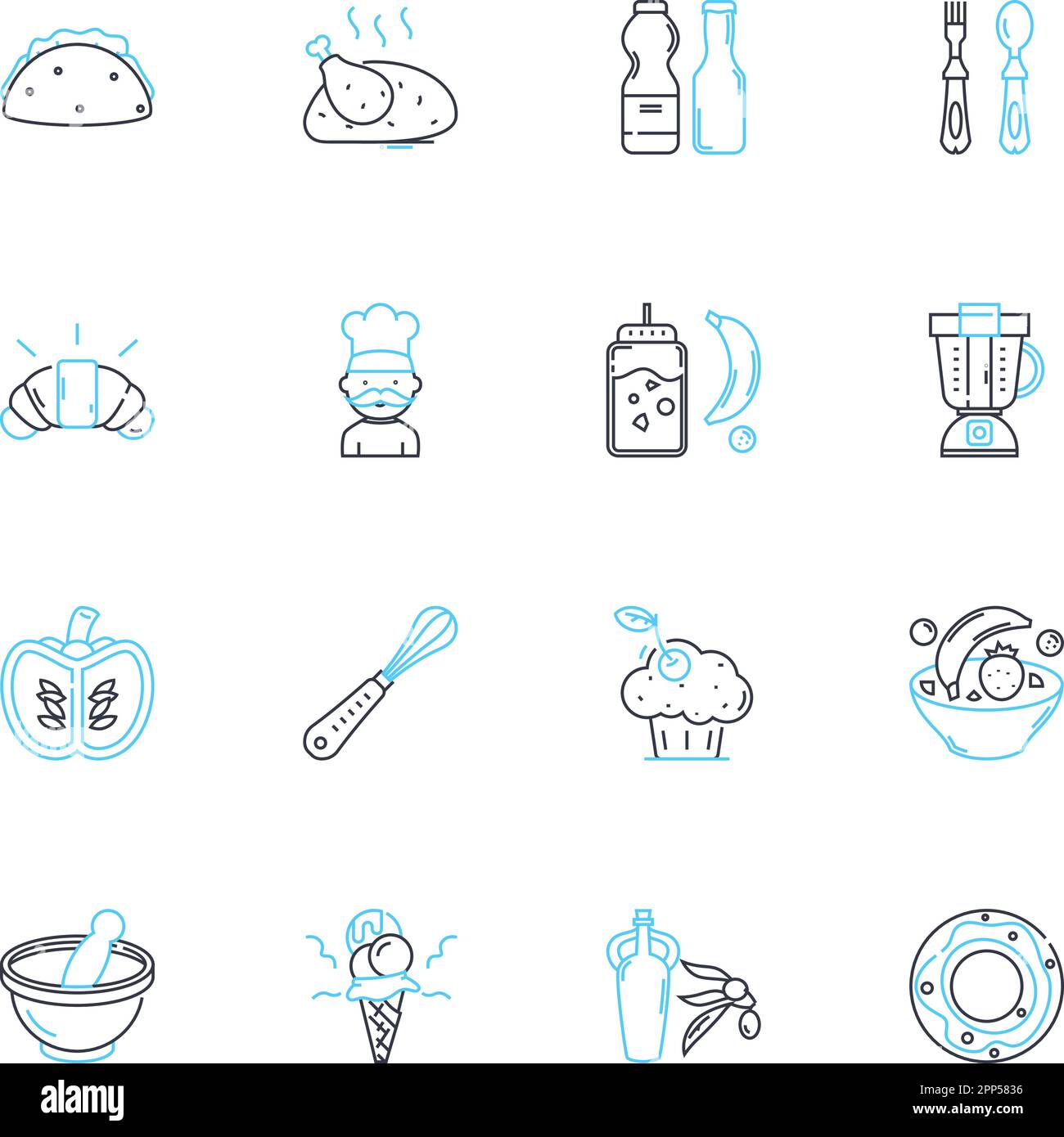 Tableware Linear Icons Set Plate Bowl Glass Mug Spoon Fork Knife Line Vector And Concept