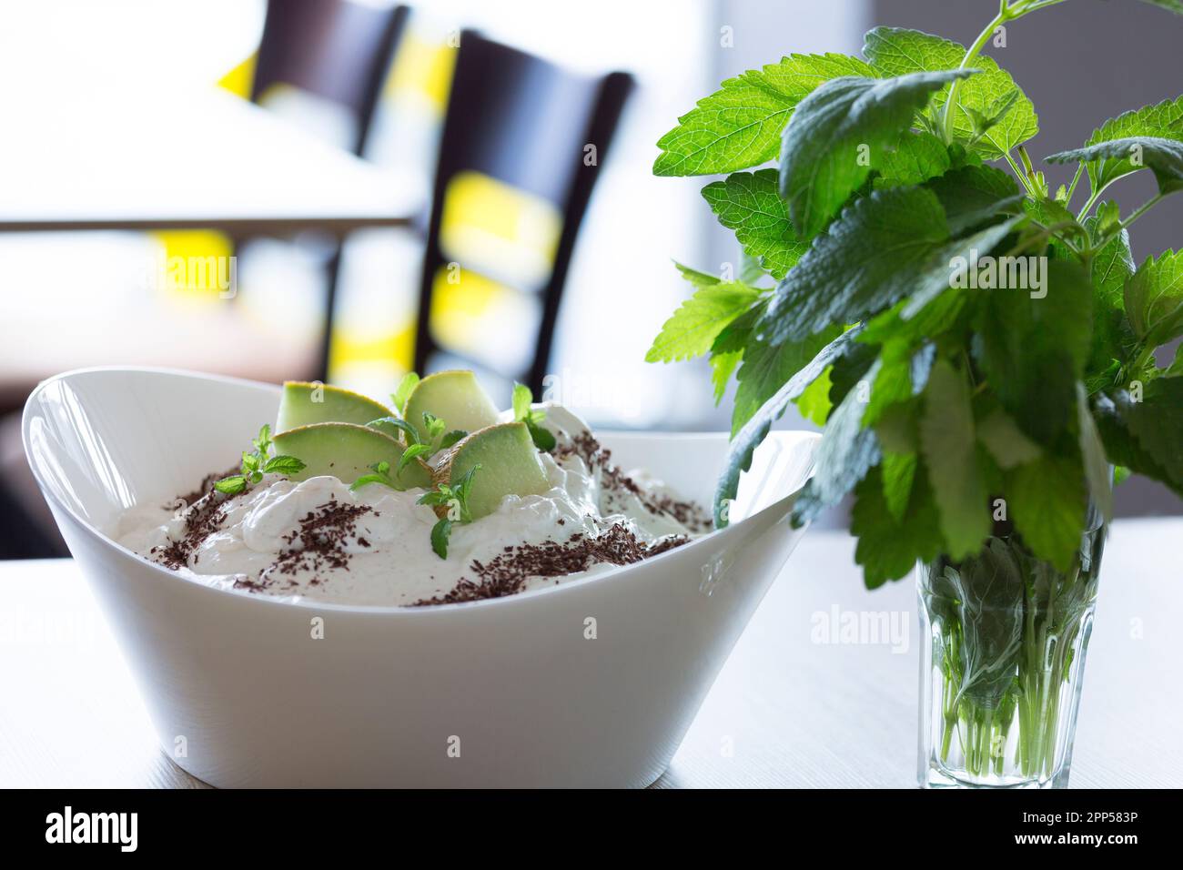 Milk curd with kiwi fruit Stock Photo - Alamy