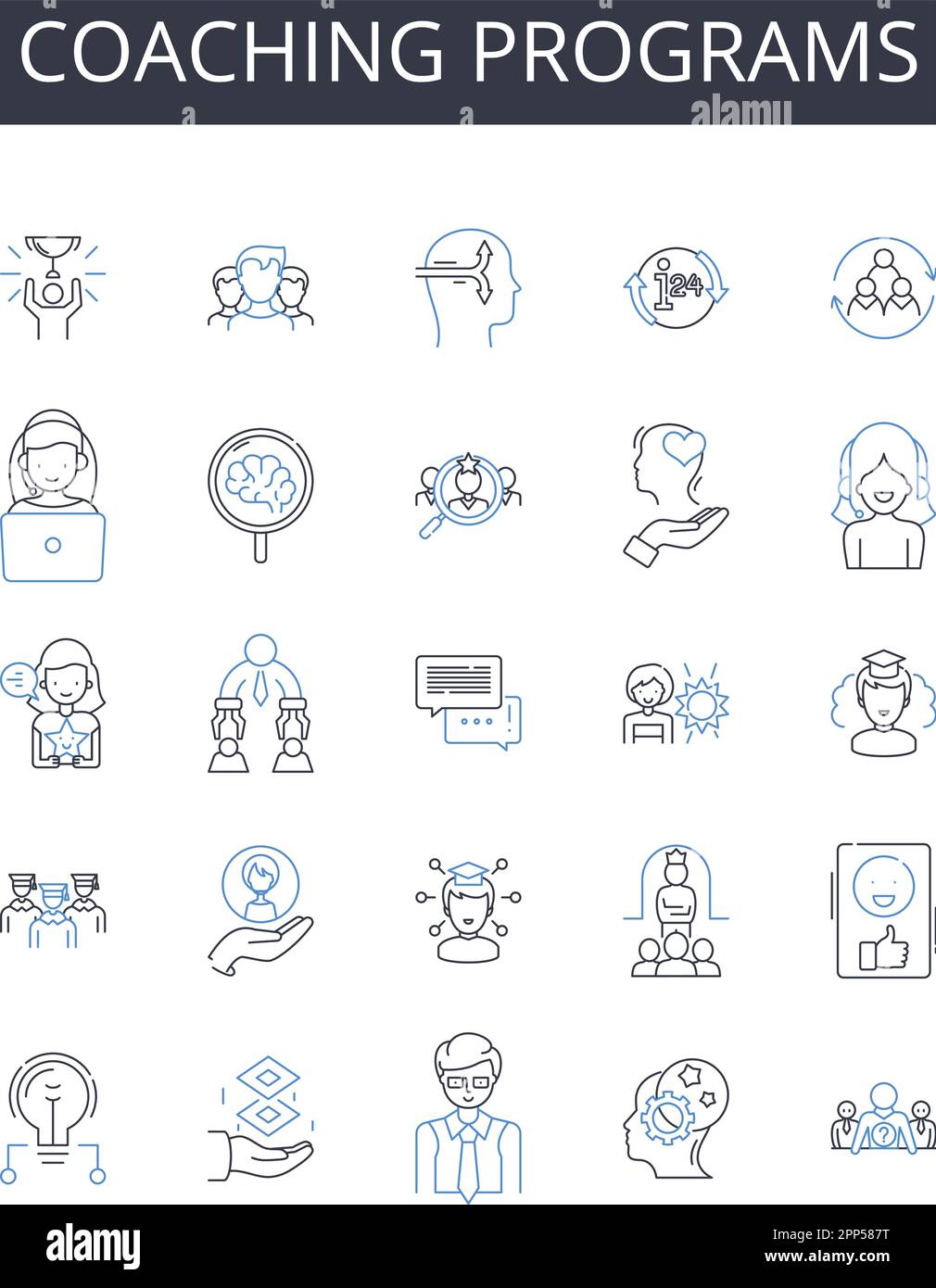 Coaching programs line icons collection. Leadership training ...