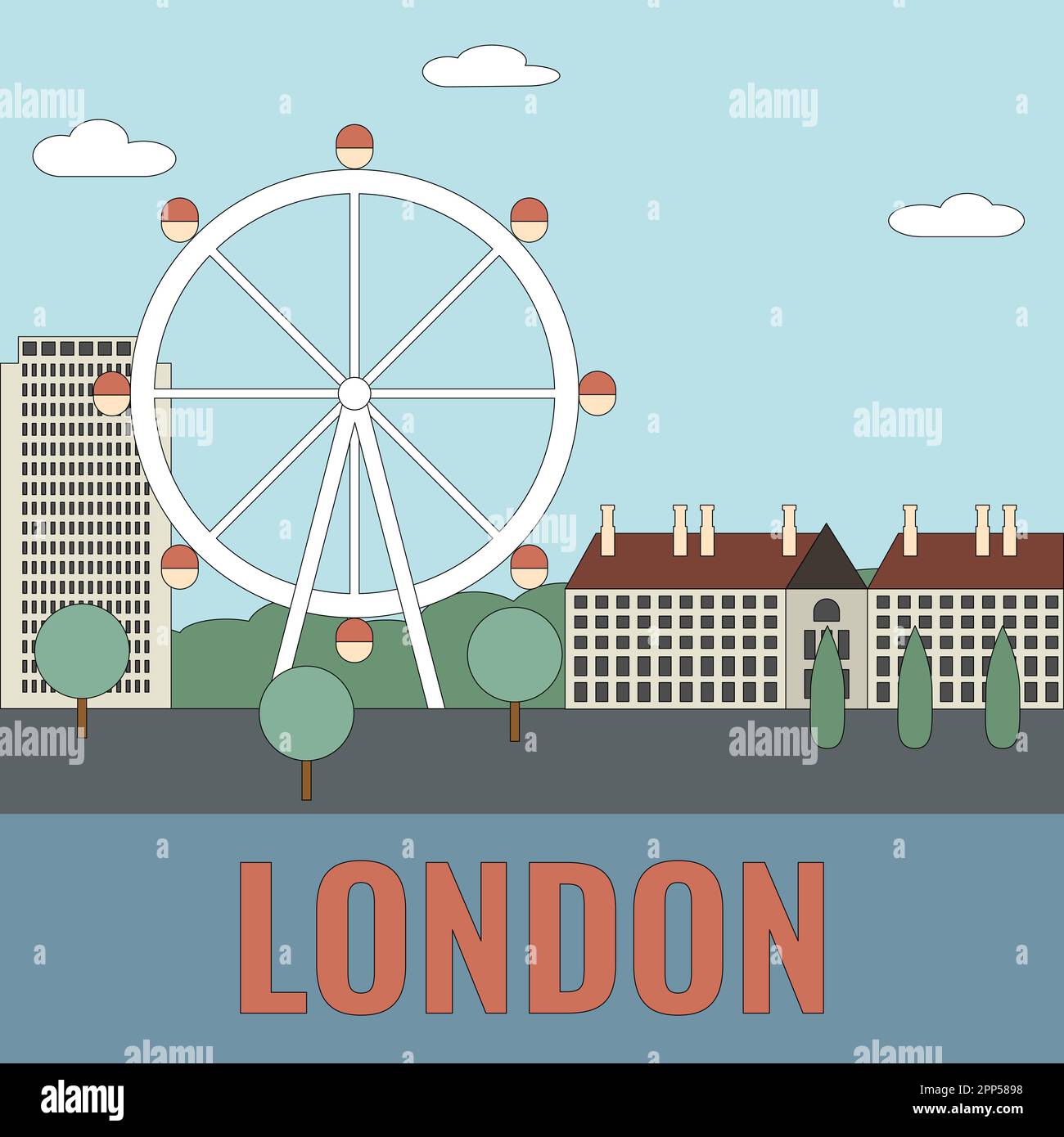 London. Color illustration of city with main showplace. Vector Stock ...