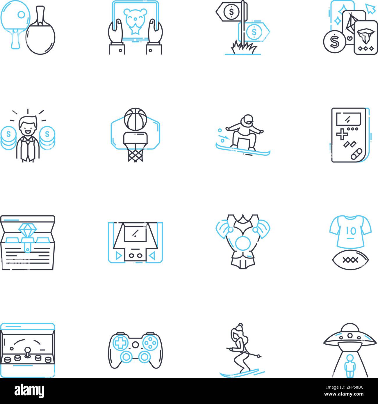 Competitive sport linear icons set. Rivalry, Victory, Challenge ...