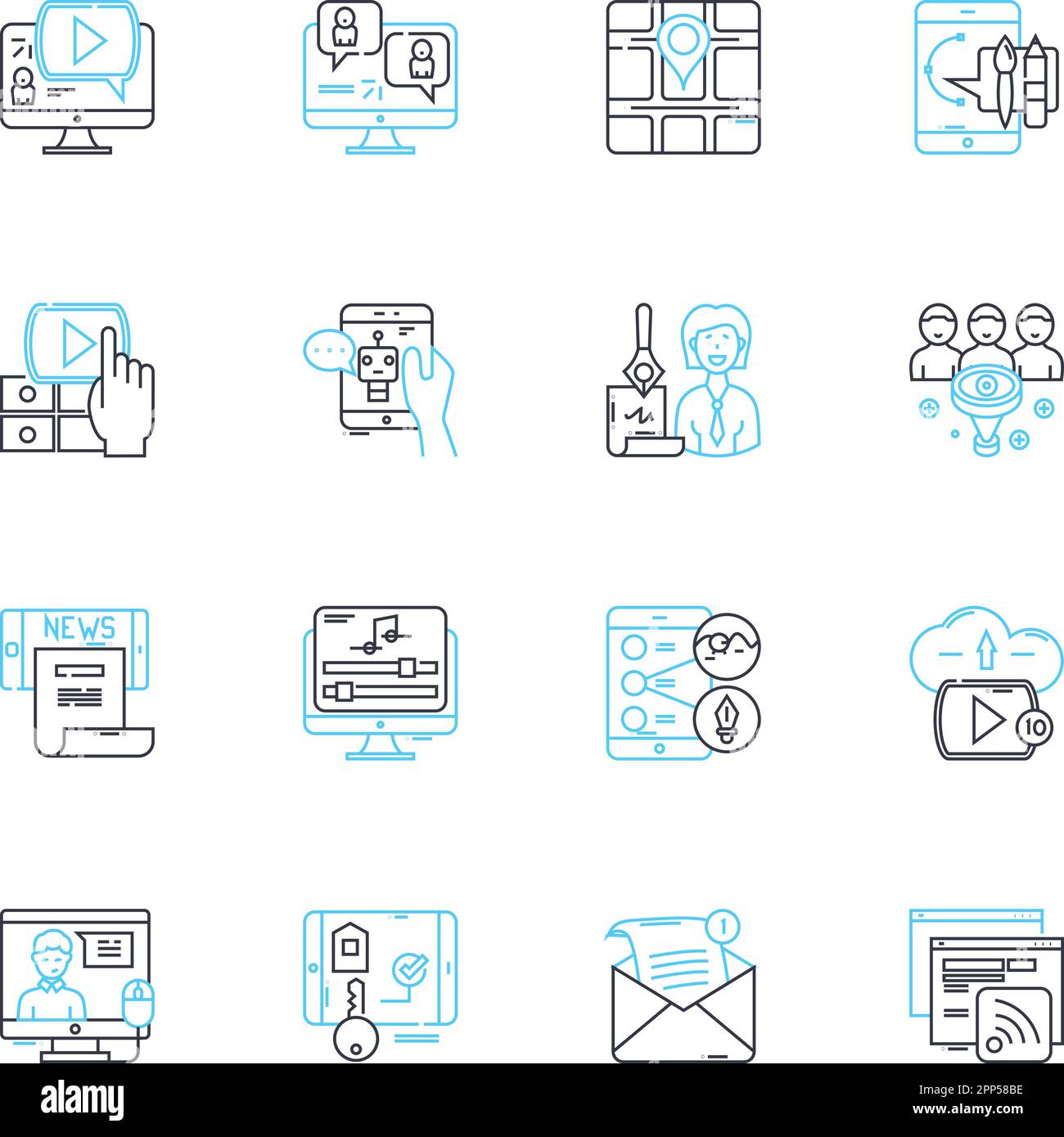 Customer engagement linear icons set. Interaction, Involvement, Participation, Relationship ...