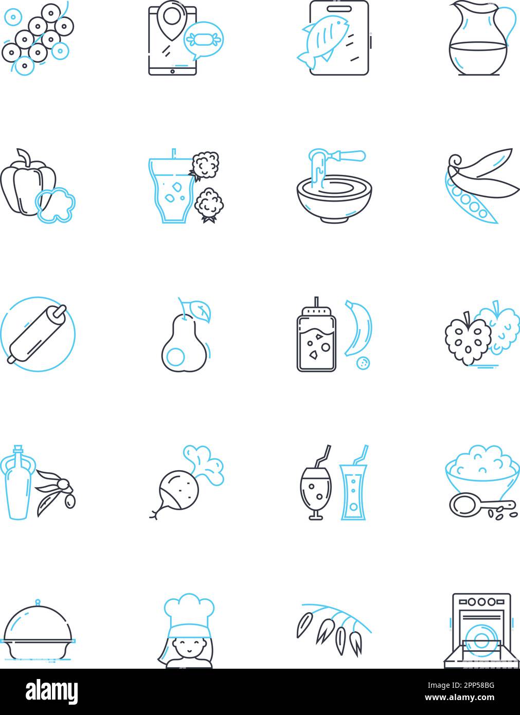 Beverage market linear icons set. Refreshment, Thirst-quencher, Hydration, Energy drinks, Juices ...