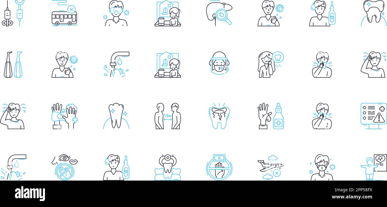 Tooth care linear icons set. Flossing, Brushing, Mouthwash, Gum, Dental ...