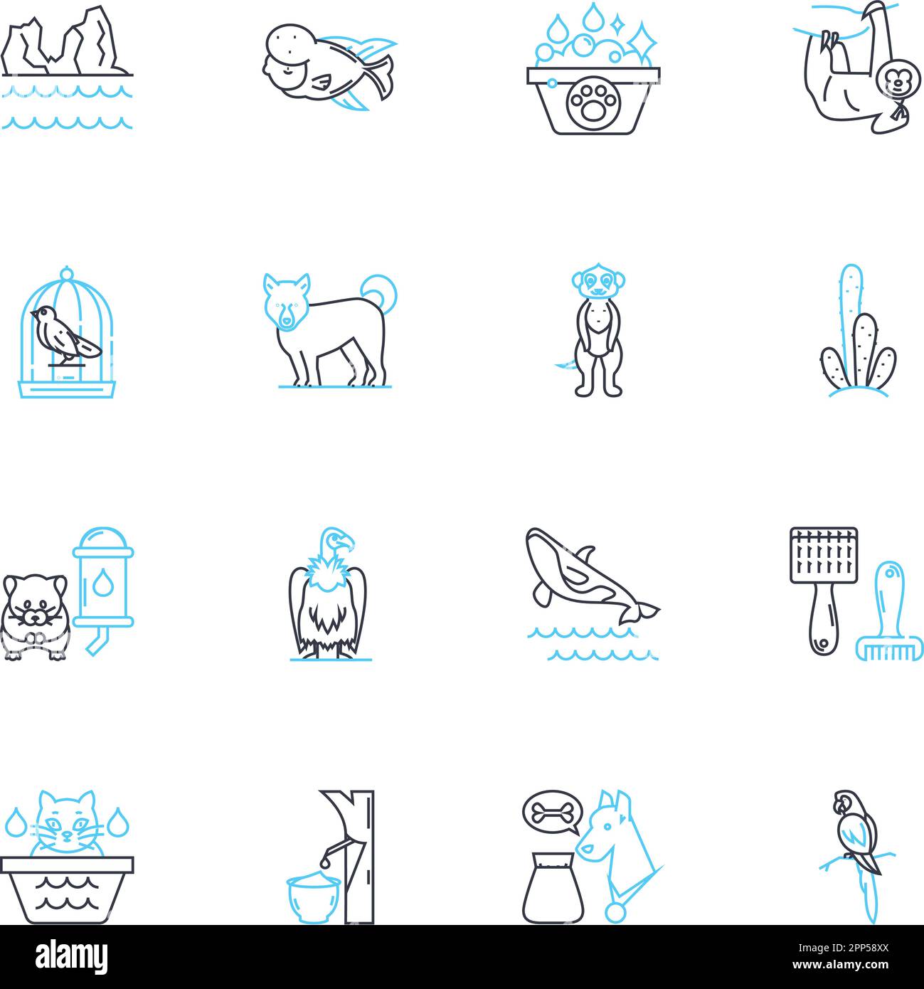 Fuzzy friends linear icons set. Canine, Feline, Cuddly, Fluffy ...