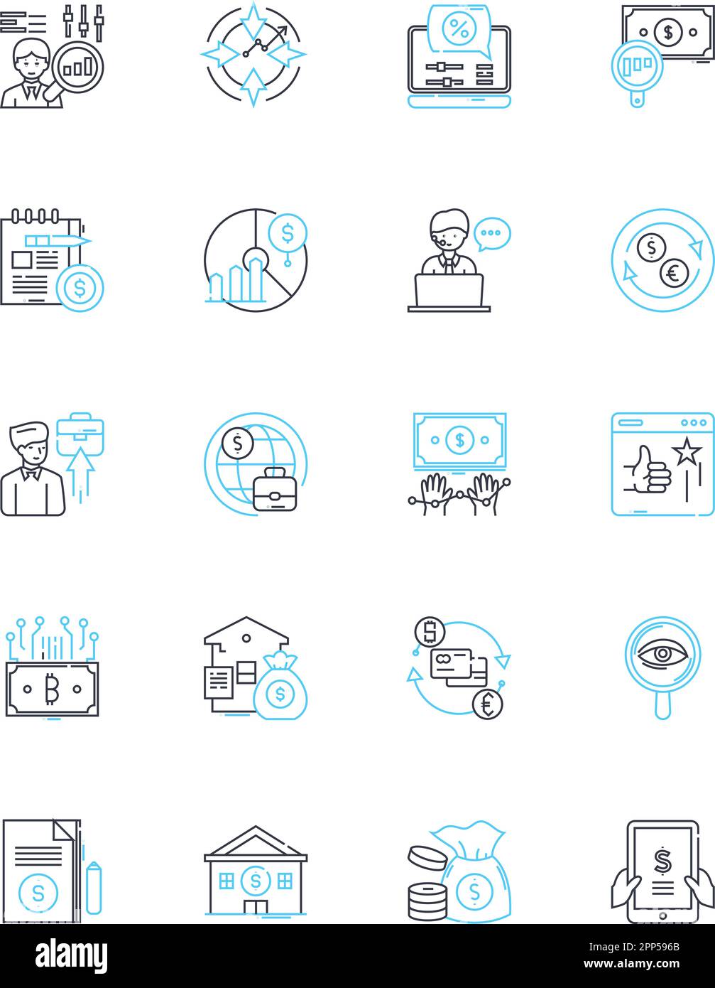 Capital gains linear icons set. Profit, Gain, Investment, Asset, Sale ...