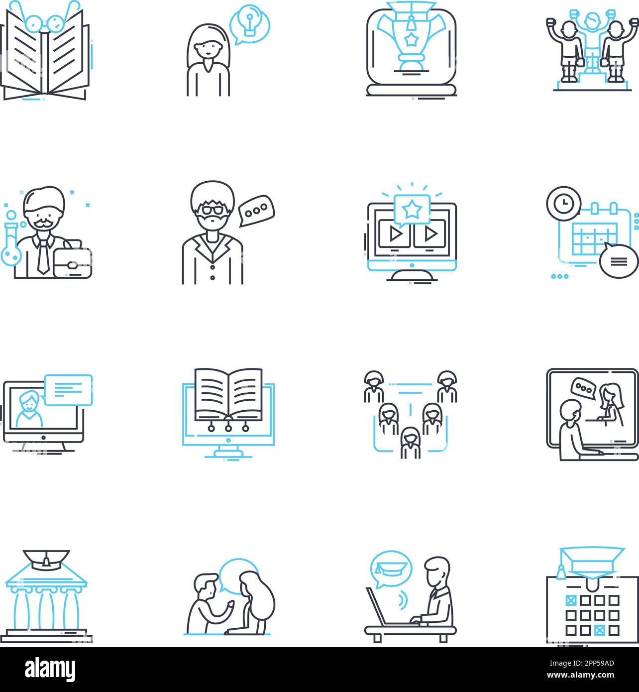 E-learning linear icons set. Online, Multimedia, Distance, Remote ...