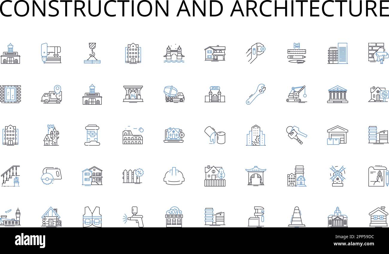 Construction and architecture line icons collection. Expansion, Scale, Advancement, Progress ...