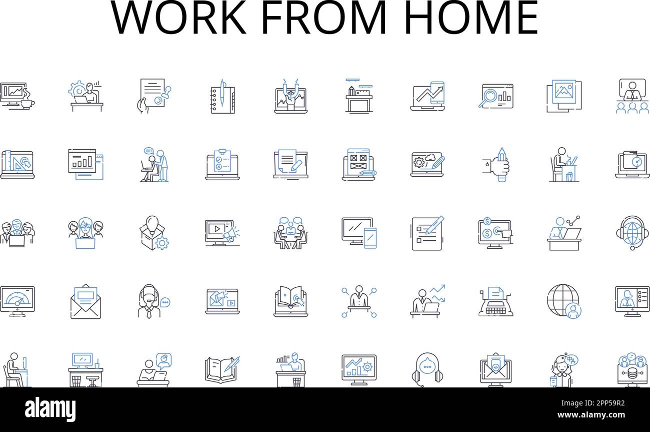 Work from home line icons collection. Bonding, Collaboration, Problem ...