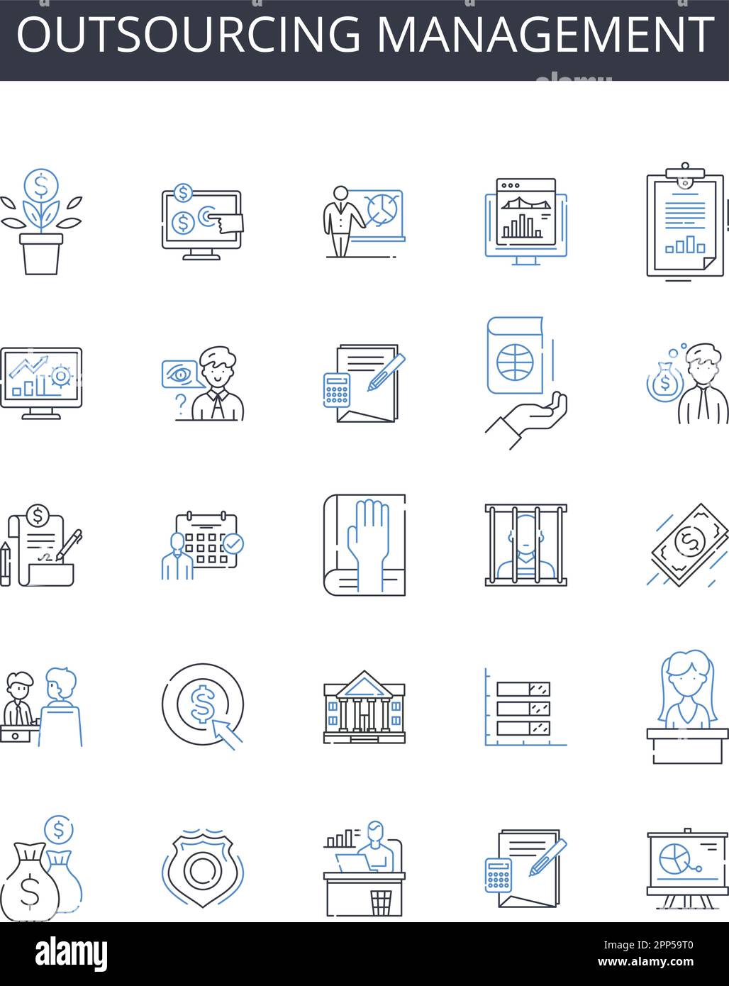 Outsourcing management line icons collection. Change management, Risk ... Outsourcing management line icons collection. Change management, Risk ...
