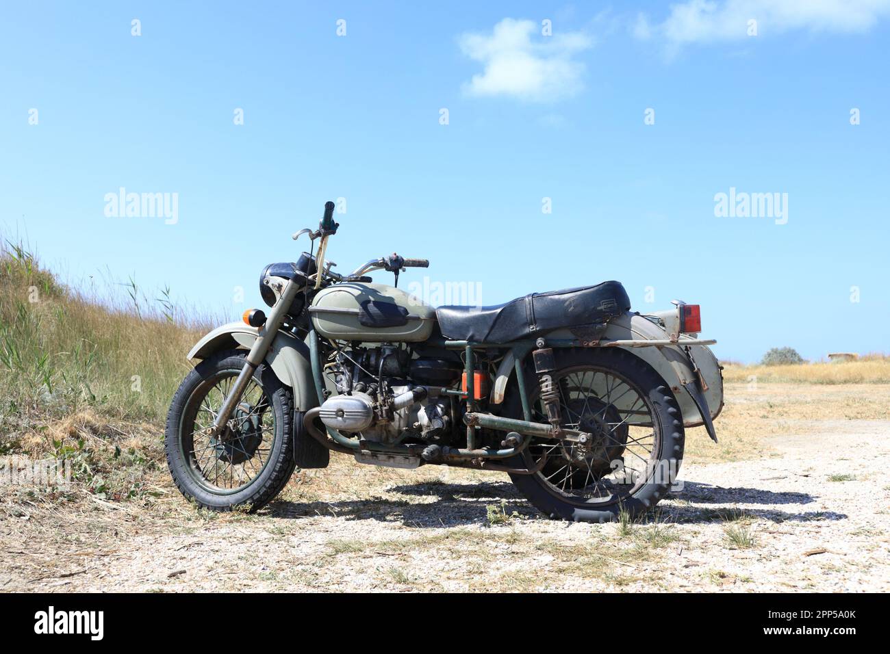 View of vintage sidecar motorcycle in summer Stock Photo - Alamy