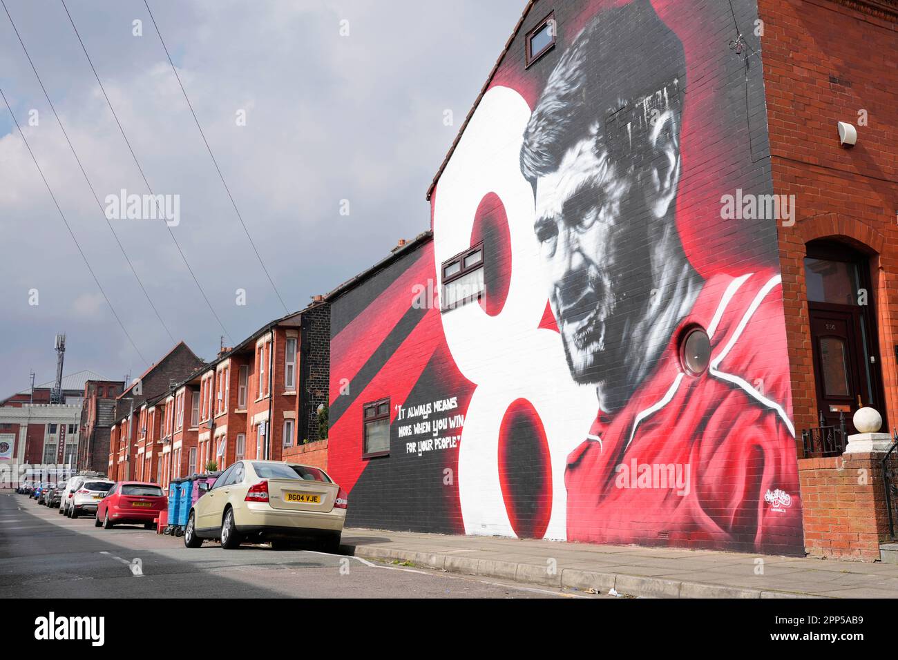 A general view of a mural of former Liverpool player Steven Gerrard ...