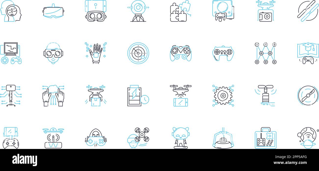 Augmented reality linear icons set. Hologram, Virtual, Overlay, Simulation, Immersive, D ...