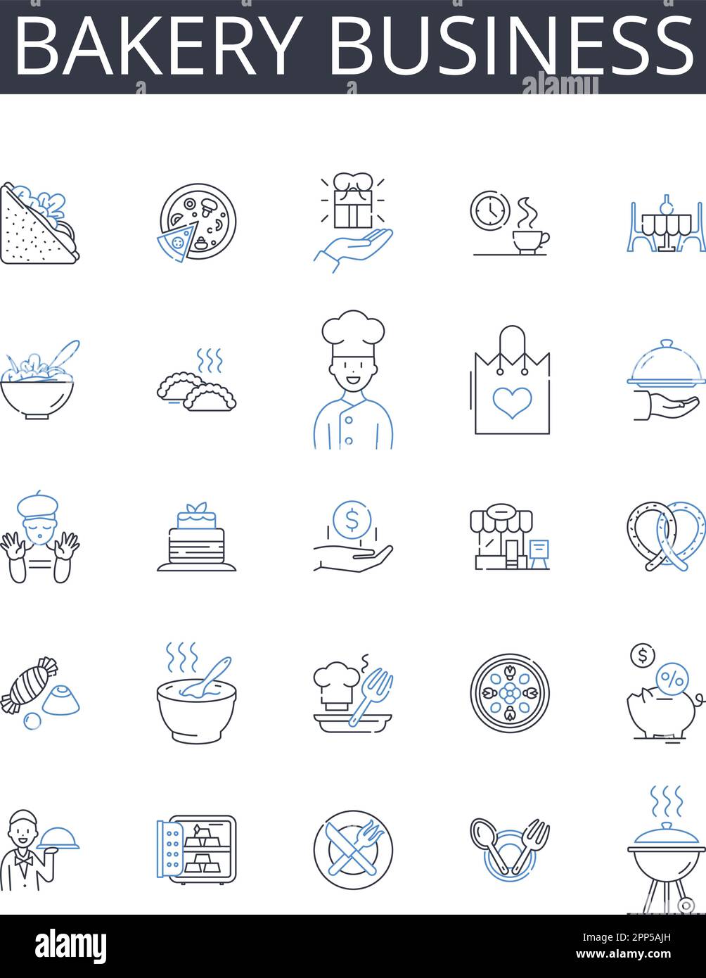 Bakery business line icons collection. Coffee shop, Pastry store, Cake ...