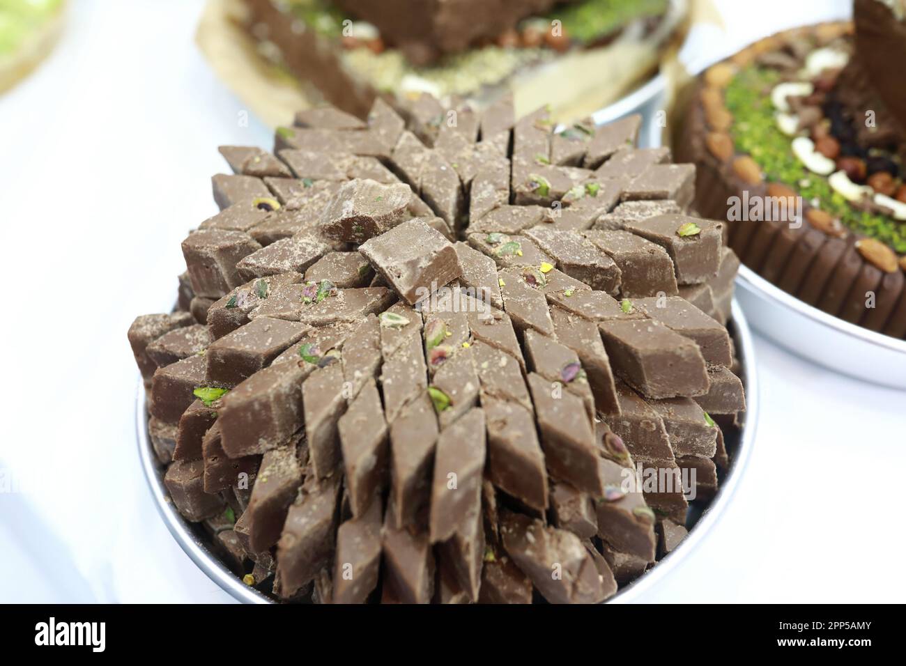 Chocolate halva on plate in a shop Stock Photo - Alamy