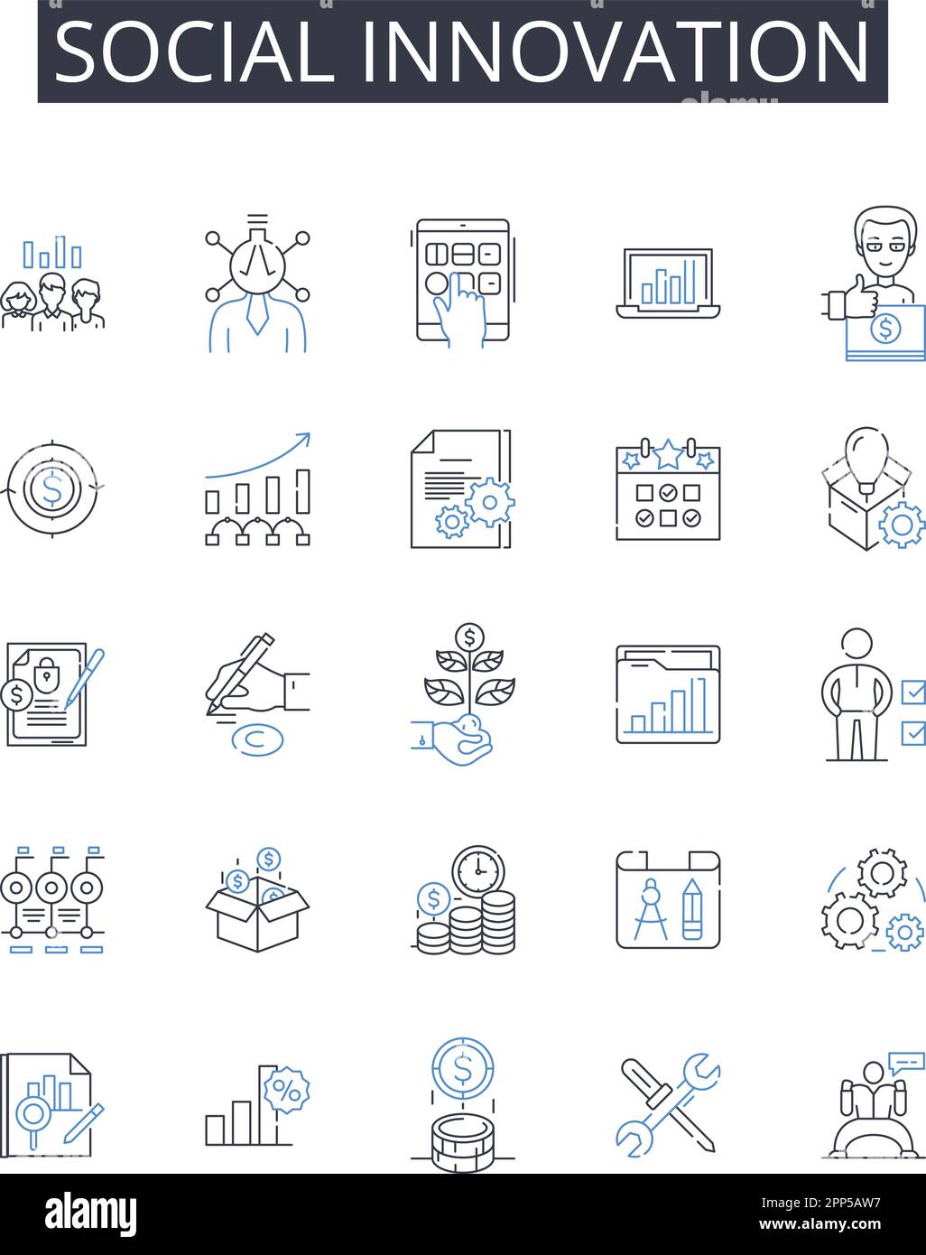 Social innovation line icons collection. Coaching, Learning, Nurture ...