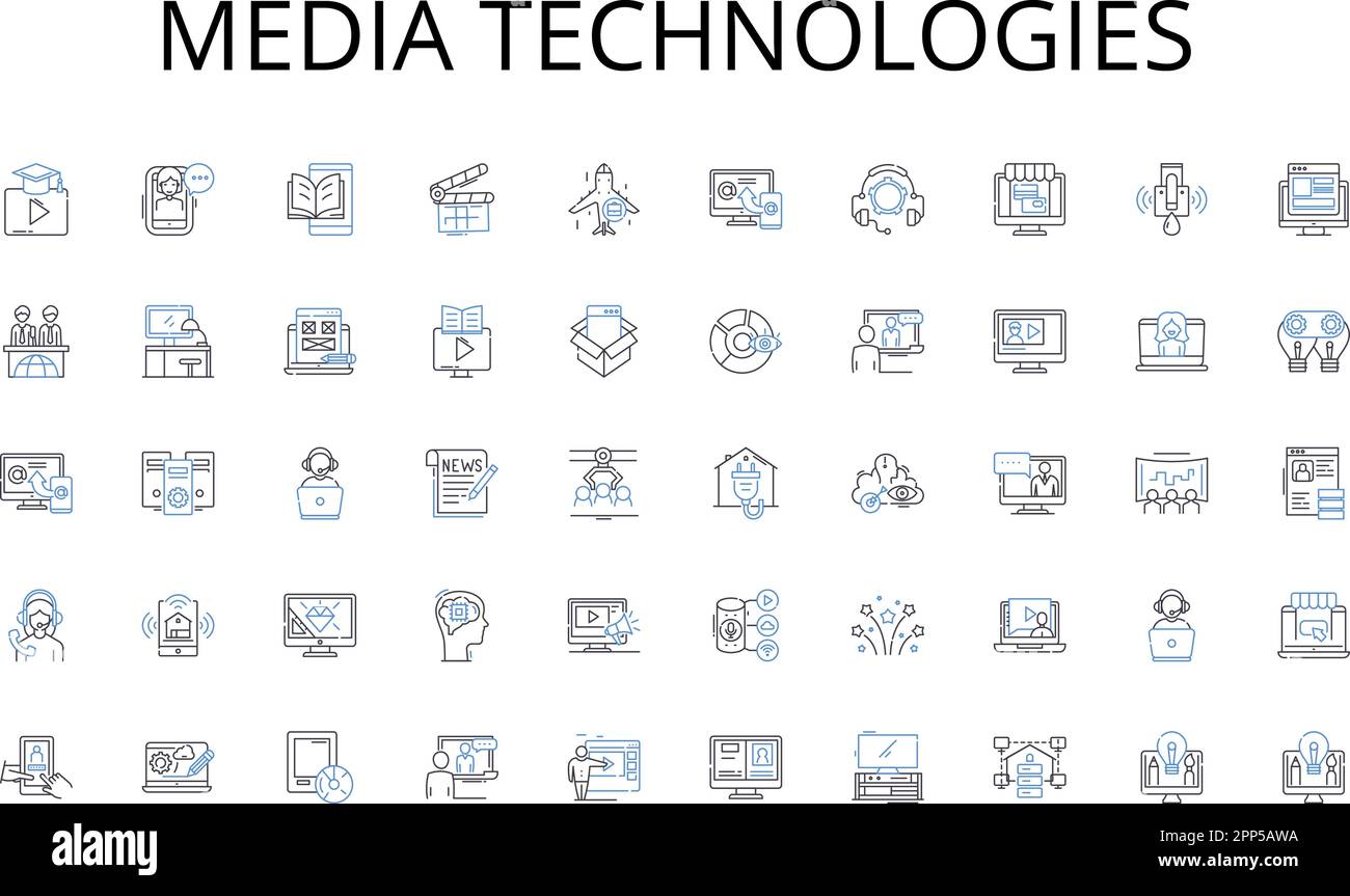 Media technologies line icons collection. Listening, Speaking, Writing, Articulate, Persuasion ...