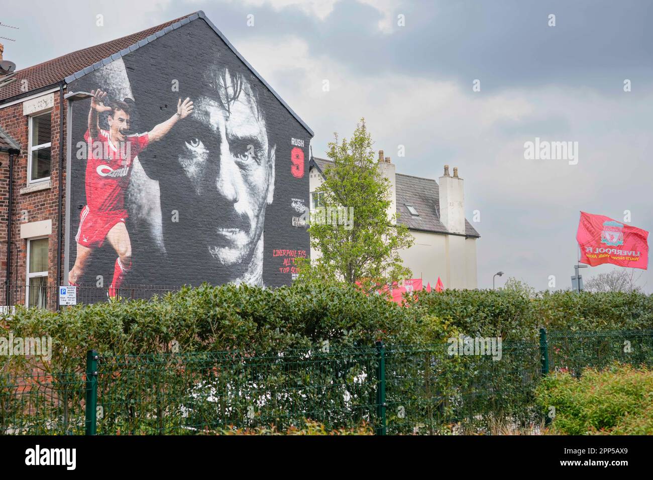 A mural of Liverpool record goal scorer Ian Rush outside Anfield before ...