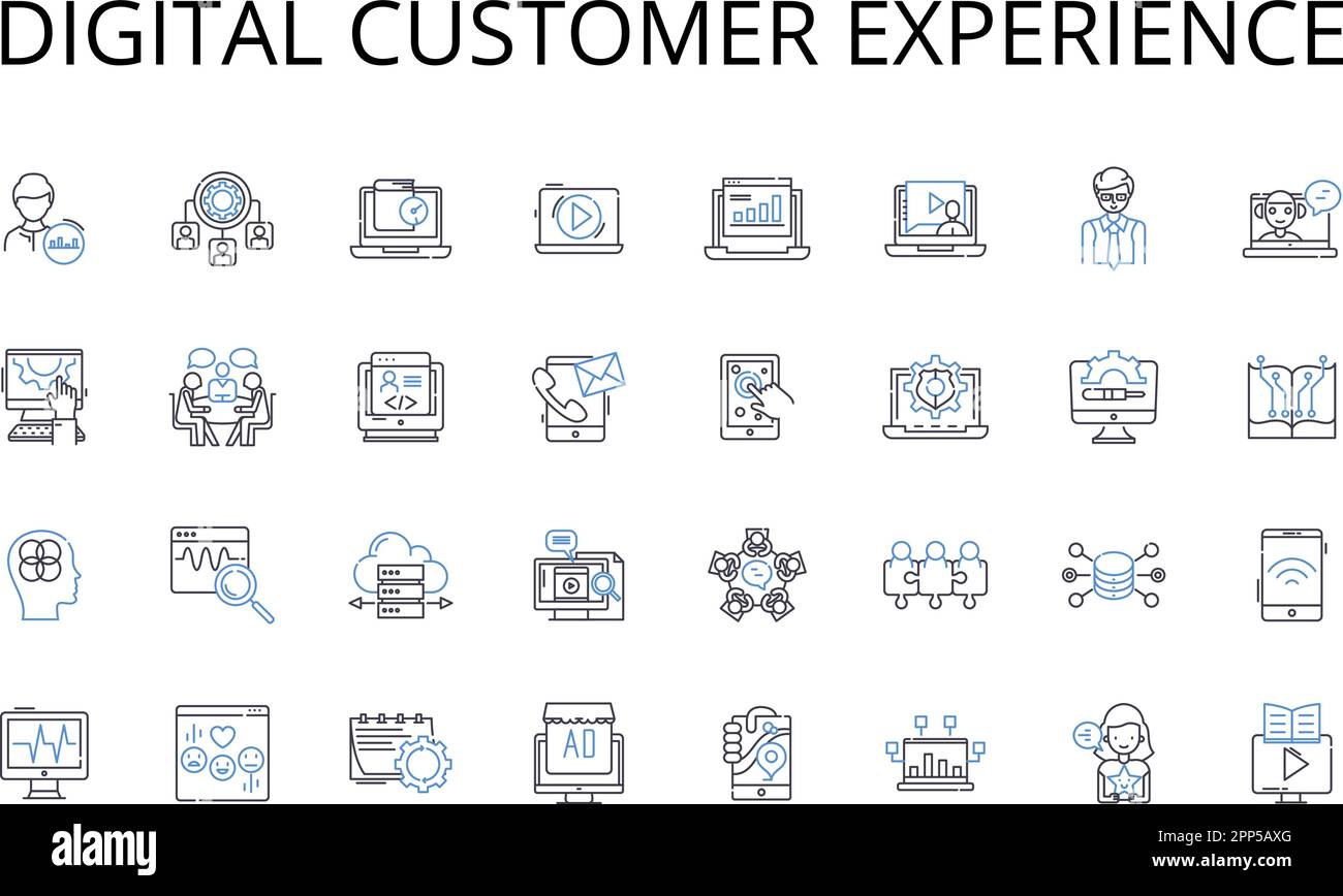 Digital customer experience line icons collection. Social marketing ...
